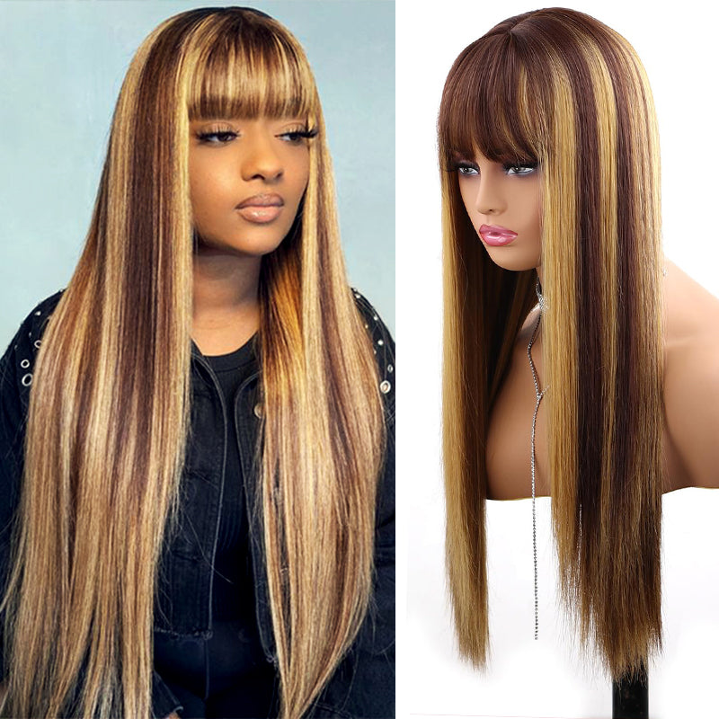 P4/27 Honey Blonde Color - Straight Human Hair Wigs With Bangs – Ishow Hair