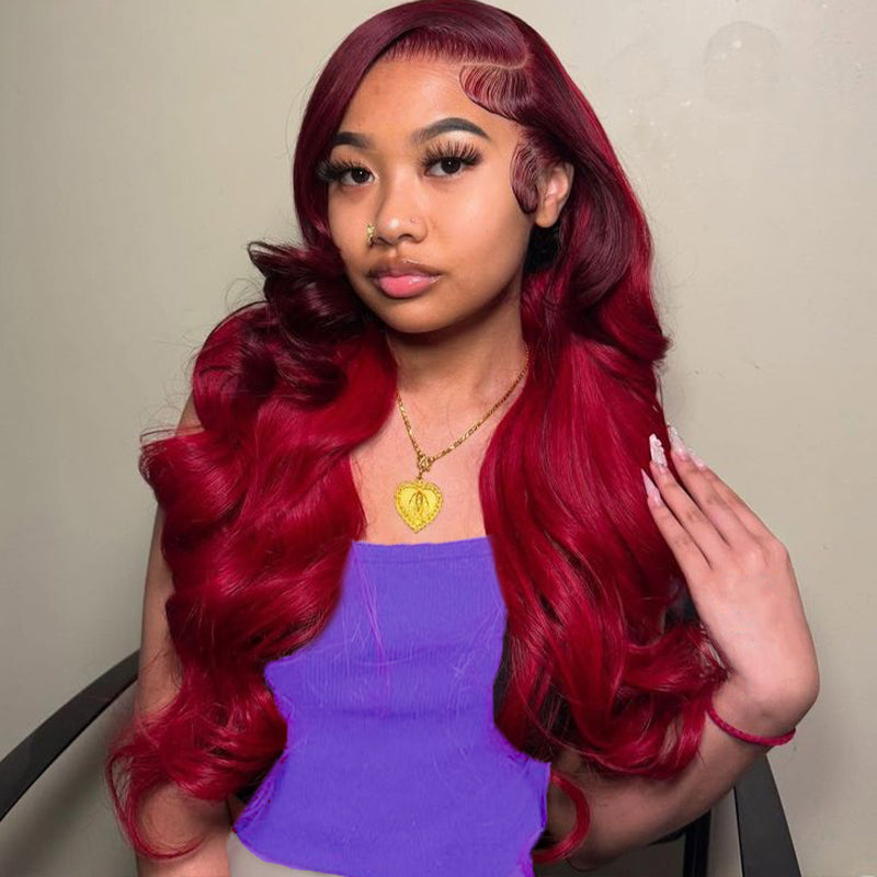 Ombre Red Color Human Hair Wigs - 13x6 Lace Wig - Ishow Hair