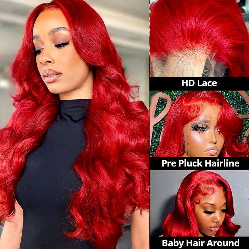 Ishow Red Lace Front Wigs Body Wave Wig 13x4 HD Lace Frontal Wigs Tran ...