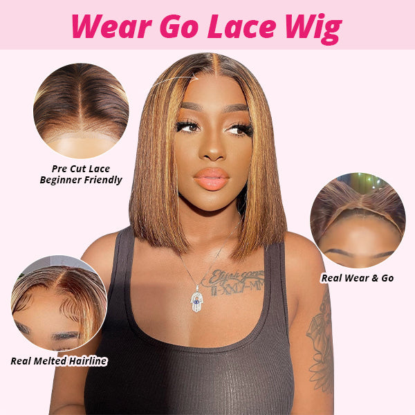 PPB™ Wig - Straight Short Bob Wig - P4/27 5X5 Lace Closure Wigs – Ishow Hair