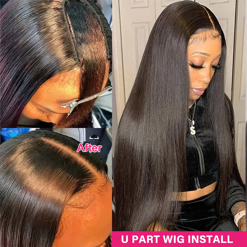 U Part Straight Human Hair Wigs - Virgin Remy Hair Half Wig – Ishow Hair
