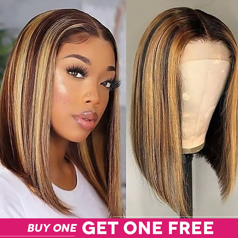 [Bogo Free] Colored Short Bob Wig in P4/27 Honey Blonde/Ginger/Auburn ...