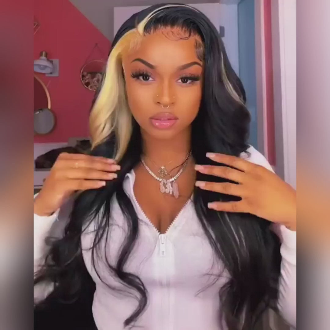 Blonde Skunk Stripe Wig - 13X4 Lace Front Wig – Ishow Hair