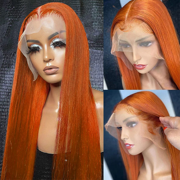 Pre Plucked Ginger Lace Front Wigs Straight Human Hair Wigs With Natur ...